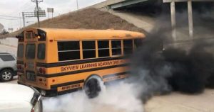 This School Bus Is Burning Tires & Rolling Coal On The Way To School!